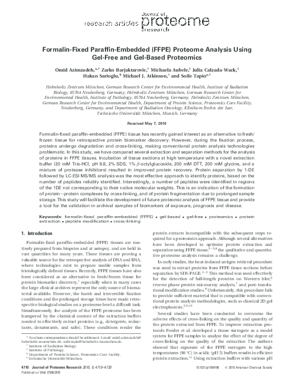 (PDF) Formalin-Fixed Paraffin-Embedded (FFPE) Proteome Analysis Using Gel-Free and Gel-Based ...