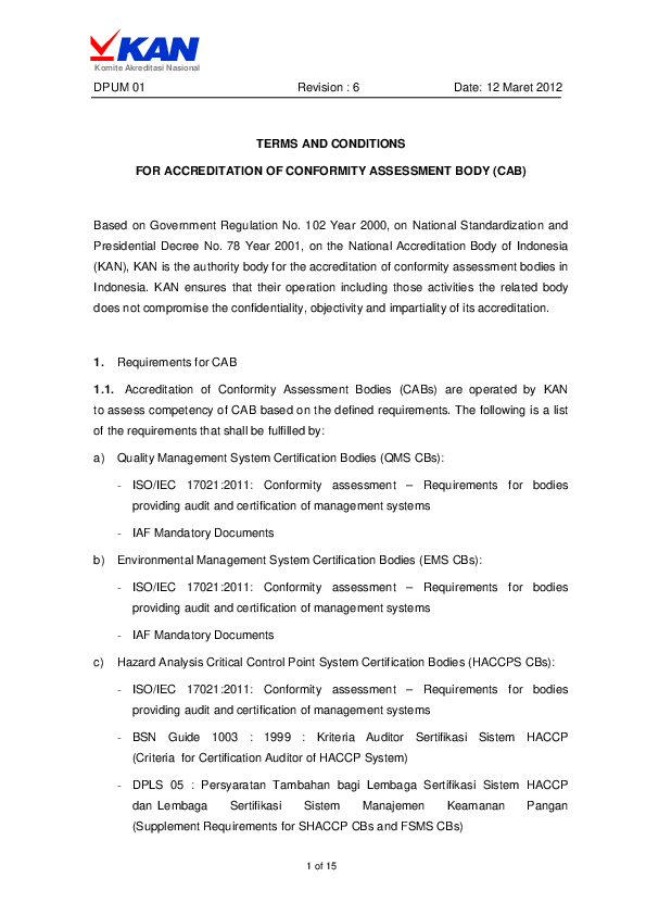 (PDF) TERMS AND CONDITIONS FOR ACCREDITATION OF CONFORMITY ASSESSMENT ...