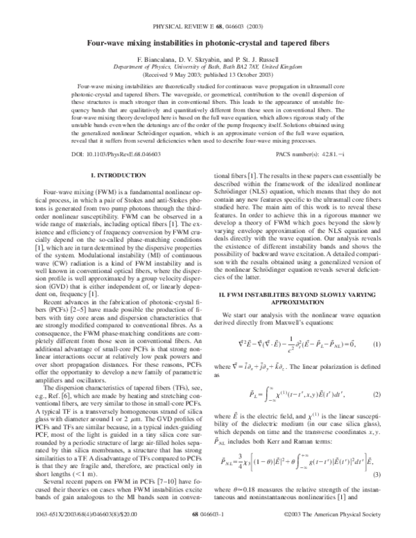(PDF) Four-wave mixing instabilities in photonic-crystal and tapered fibers