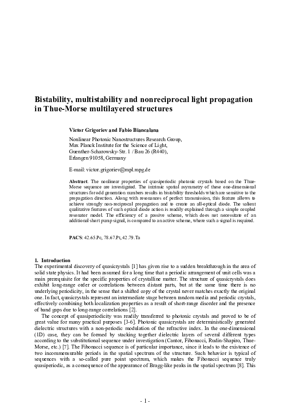 (PDF) Bistability, multistability and non-reciprocal light propagation in Thue-Morse ...
