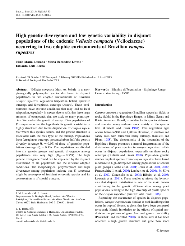 (PDF) High genetic divergence and low genetic variability in disjunct ...