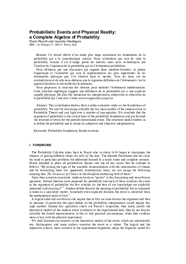 (PDF) Probabilistic Events and Physical Reality: A Complete Algebra of ...