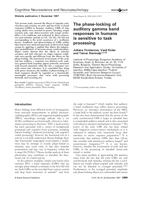 (PDF) The phase-locking of auditory gamma band responses in humans is ...