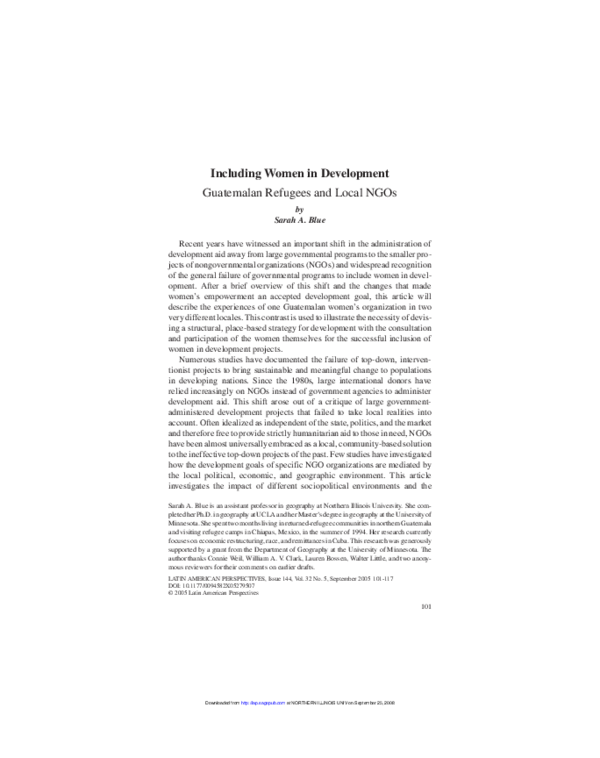 (PDF) Including Women in Development - Blue 05