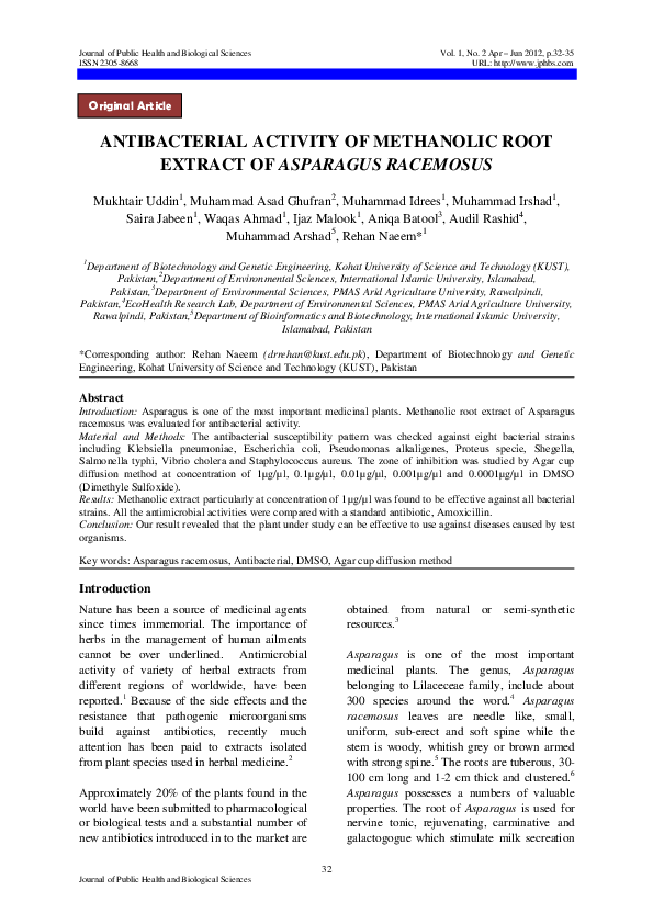 (PDF) ANTIBACTERIAL ACTIVITY OF METHANOLIC ROOT EXTRACT OF ASPARAGUS ...