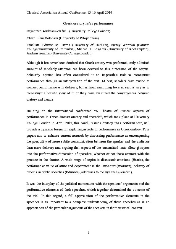 (PDF) Greek oratory in/as performance
