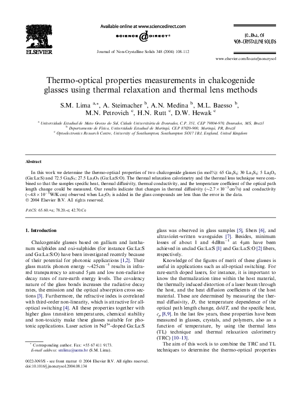 (PDF) 15 - Thermo-optical properties measurements in chalcogenide ...