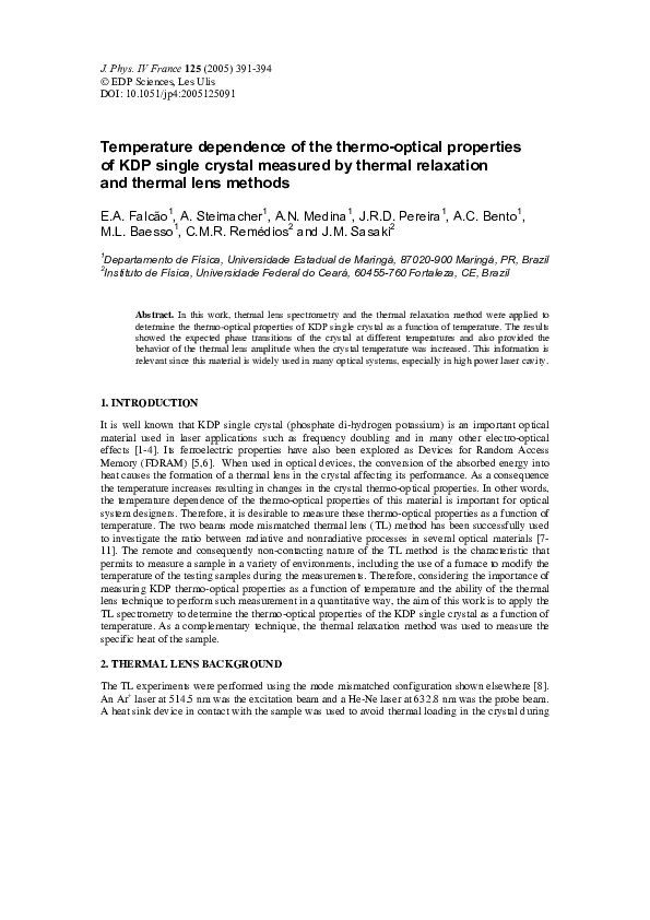 (PDF) Temperature dependence of the thermo-optical properties of KDP ...