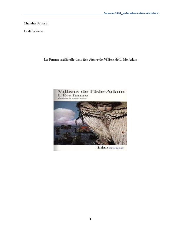 (PDF) La Femme Artificielle dans l'Eve Future de Villiers de l'Isle Adam