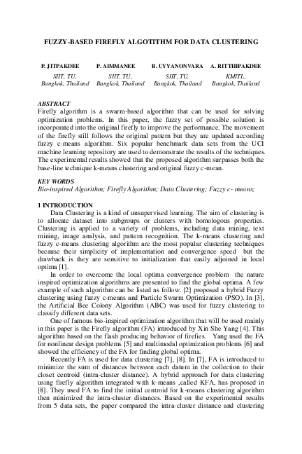 (PDF) Fuzzy-Based Firefly Algotithm for Data Clustering