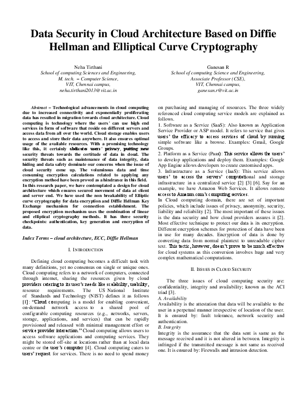 (PDF) Data Security in Cloud Architecture Based on Diffie Hellman and ...