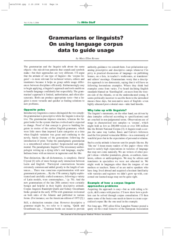 (PDF) Grammarians or linguists? On using language corpus data to guide ...