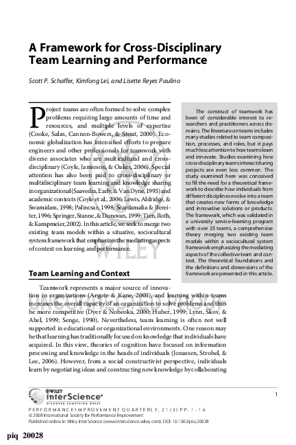 (PDF) A framework for cross‐disciplinary team learning and performance