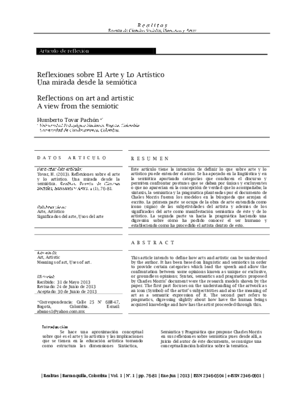 (PDF) Reflexiones sobre El Arte y Lo Artístico (PDF) Reflexiones sobre El Arte y Lo Artístico
