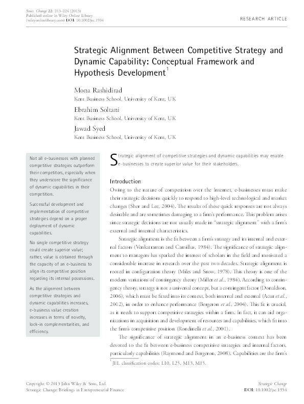 (PDF) Strategic alignment between competitive strategy and dynamic capability: conceptual ...