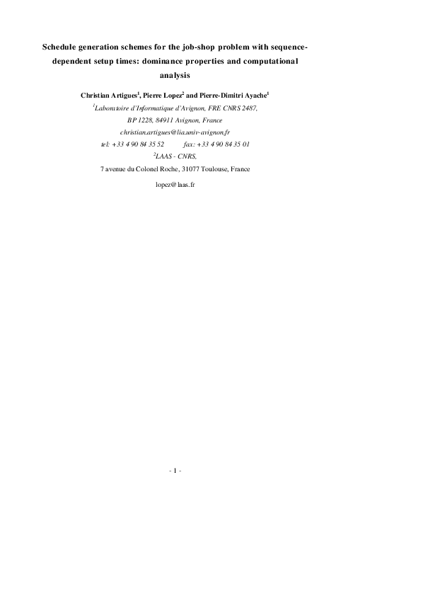 Pdf Schedule Generation Schemes For The Job Shop Problem With Sequence Dependent Setup Times