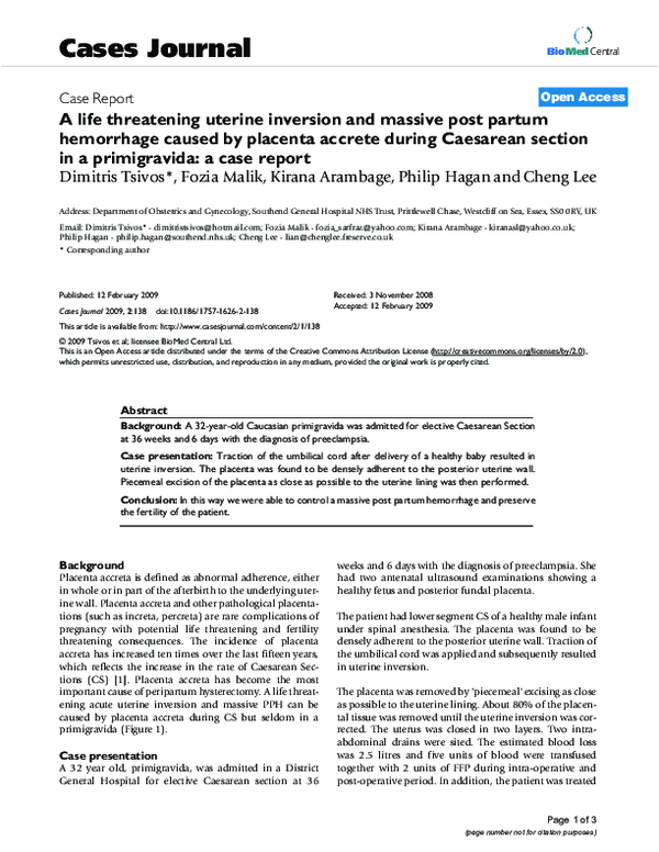(PDF) A life threatening uterine inversion and massive post partum ...