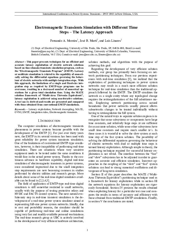 Pdf Electromagnetic Transients Simulation With Different Time Steps The Latency Approach
