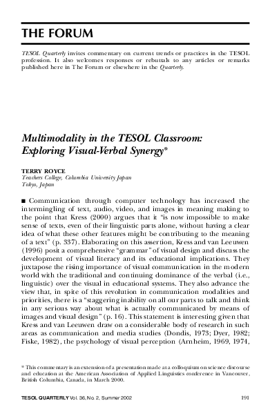 (PDF) Multimodality in the TESOL classroom: Exploring visual-verbal synergy