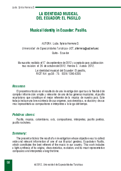 (PDF) LA IDENTIDAD MUSICAL DEL ECUADOR: EL PASILLO Musical Identity in ...