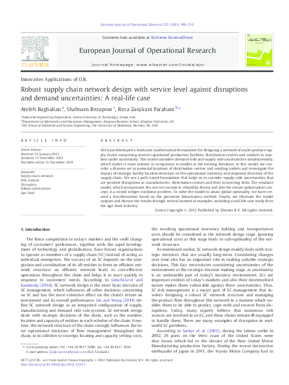 (PDF) Innovative Applications of O Robust supply chain network design ...