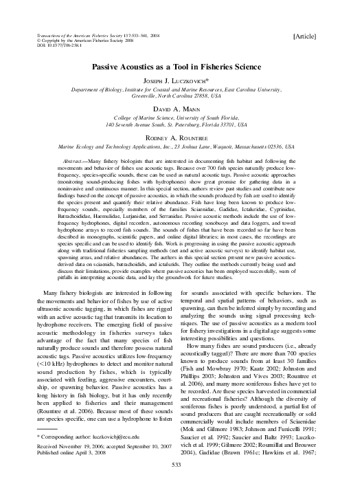 (PDF) Passive Acoustics as a Tool in Fisheries Science