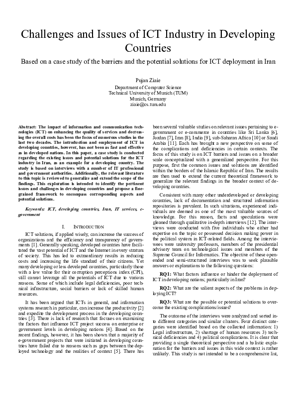 Challenges and Issues of ICT Industry in Developing Countries