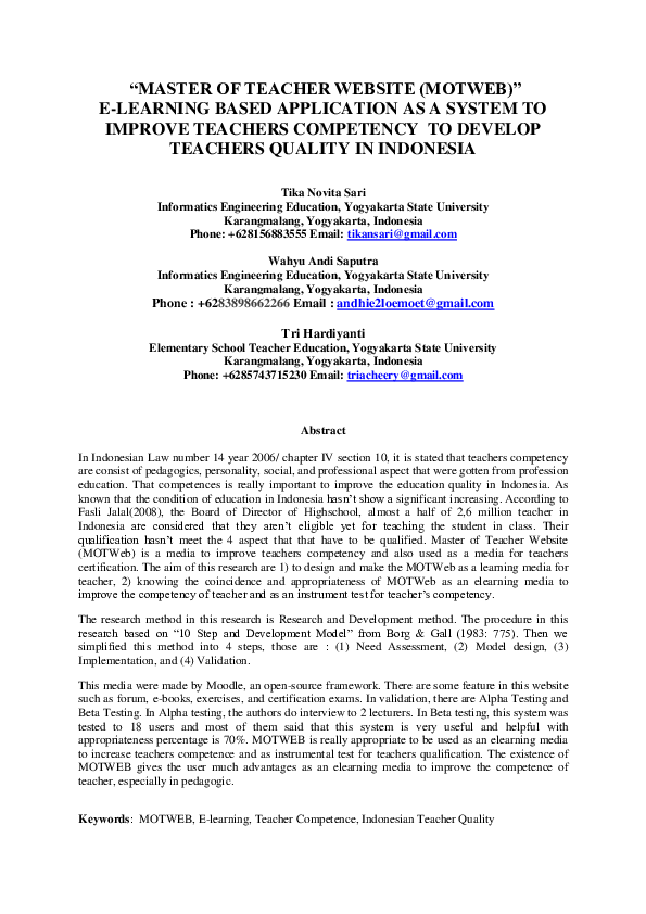 (PDF) “MASTER OF TEACHER WEBSITE (MOTWEB)” E-LEARNING BASED APPLICATION ...