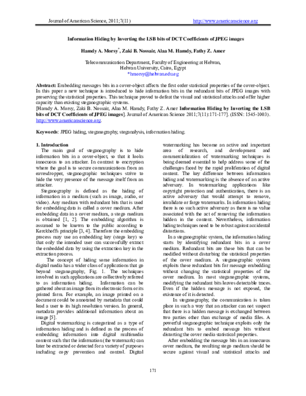Pdf 5 Information Hiding By Inverting The Lsb Bits Of Dct