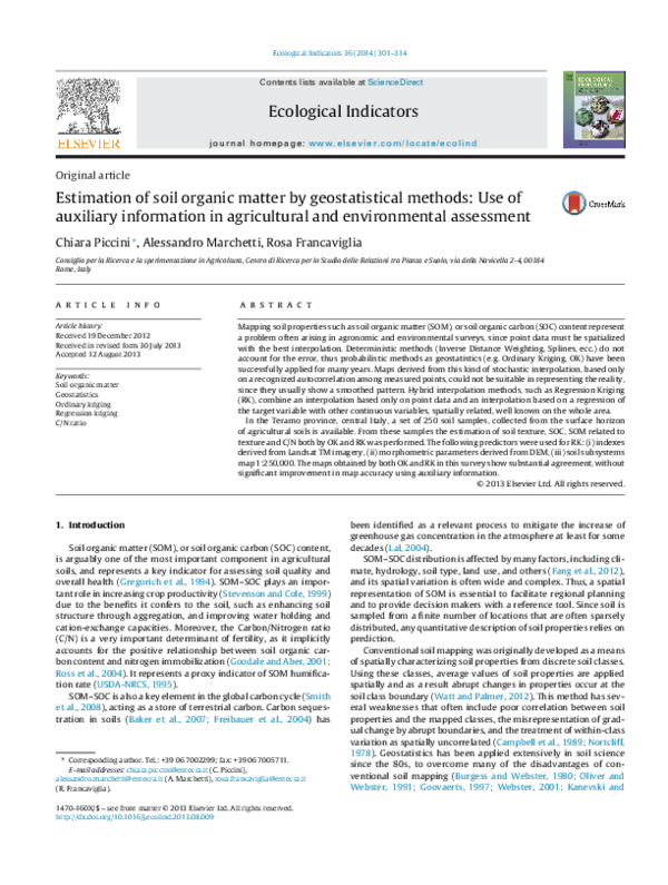 (PDF) Estimation of soil organic matter by geostatistical methods: Use of auxiliary information ...