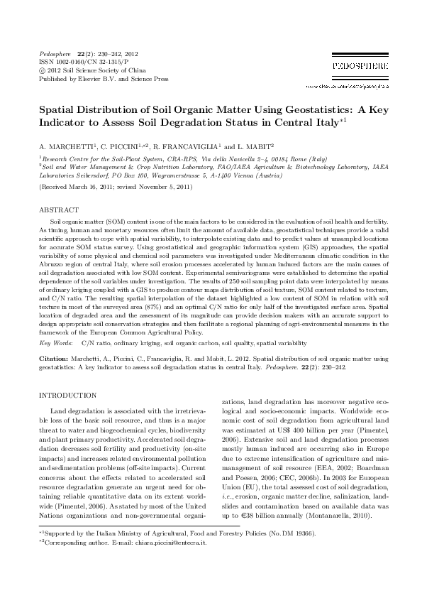 (PDF) Spatial Distribution of Soil Organic Matter Using Geostatistics: A Key Indicator to Assess ...