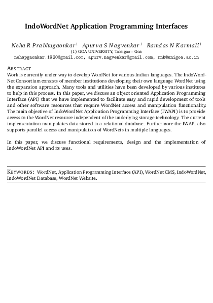 (PDF) IndoWordNet Application Programming Interfaces