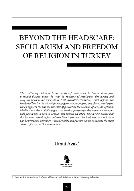 (PDF) Beyond the Headscarf: Secularism and Freedom of Religion in Turkey