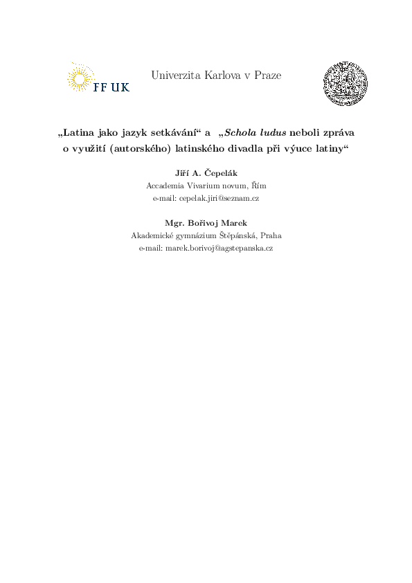 (PDF) "Latina jako jazyk setkávání" a "Schola ludus neboli zpráva o využití (autorského ...