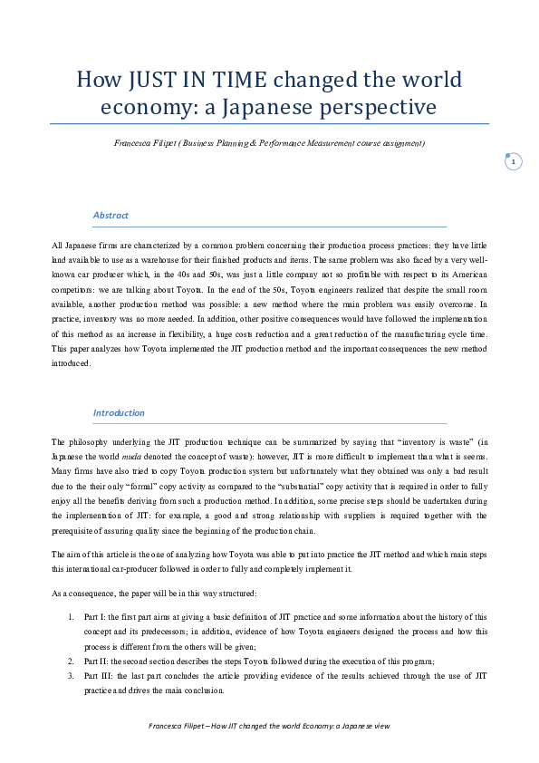 (PDF) How JUST IN TIME changed the world economy - A Japanese perspective