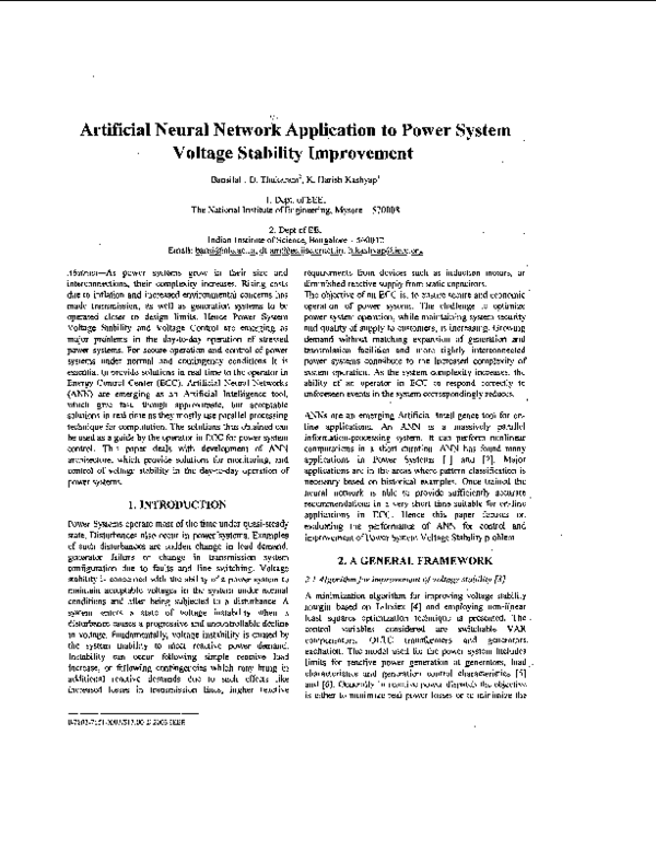 Pdf Artificial Neural Network Application To Power System Voltage