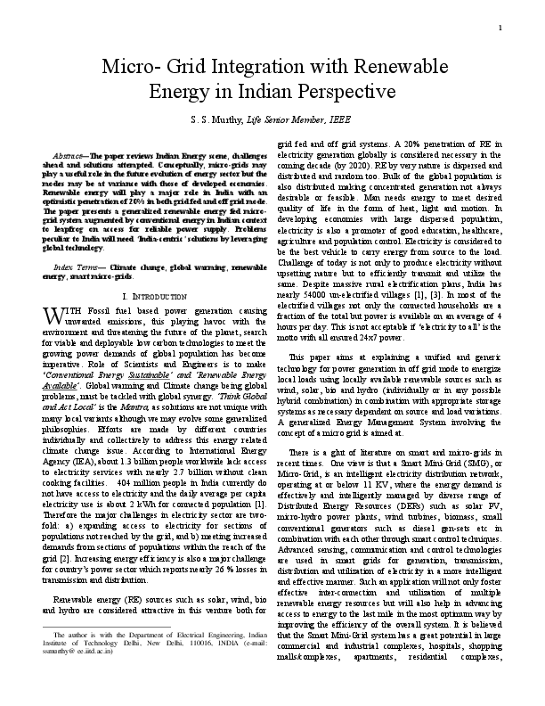 (PDF) Micro- Grid Integration with Renewable Energy in Indian Perspective