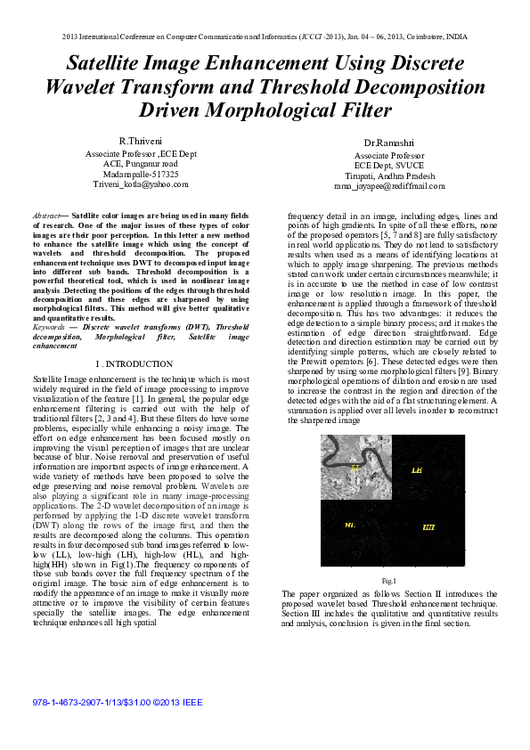 Pdf Satellite Image Enhancement Using Discrete Wavelet Transform And Threshold Decomposition