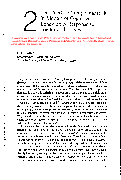 (PDF) The need for complementarity in models of cognitive behavior
