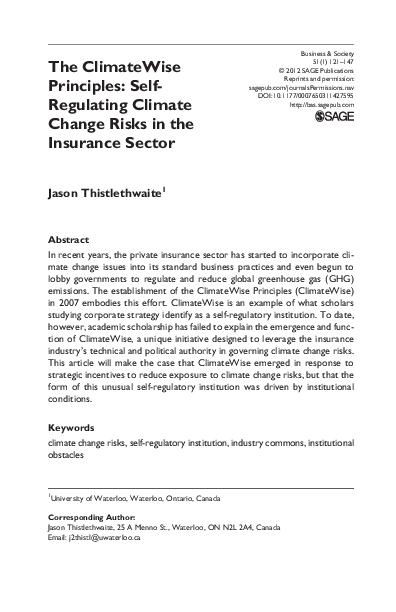 (PDF) The ClimateWise Principles: Self- Regulating Climate Change Risks ...