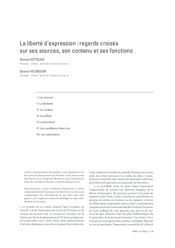 (PDF) La liberte dexpression : regards croises sur ses sources, son ...