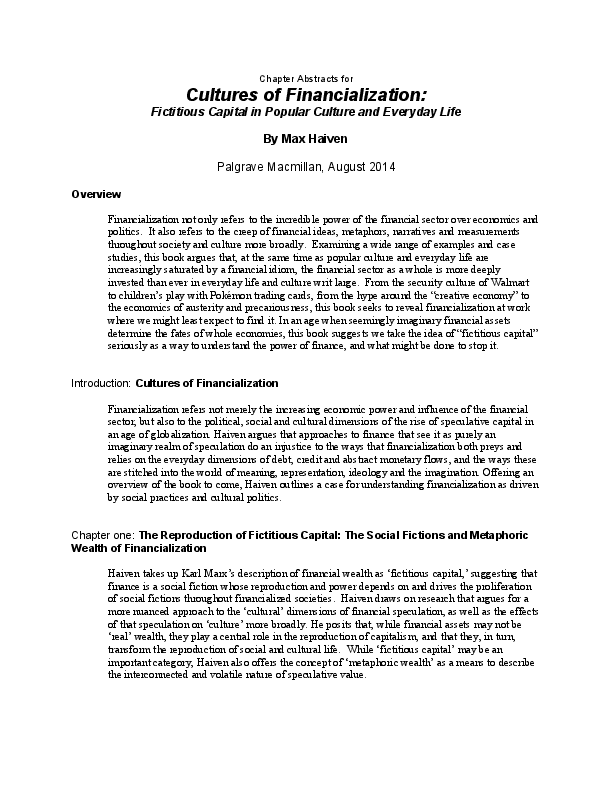 (PDF) Cultures of Financialization: Fictitious Capital in Popular ...