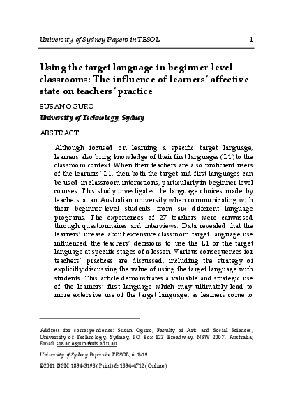 (PDF) Using the target language in beginner-level classrooms: The ...