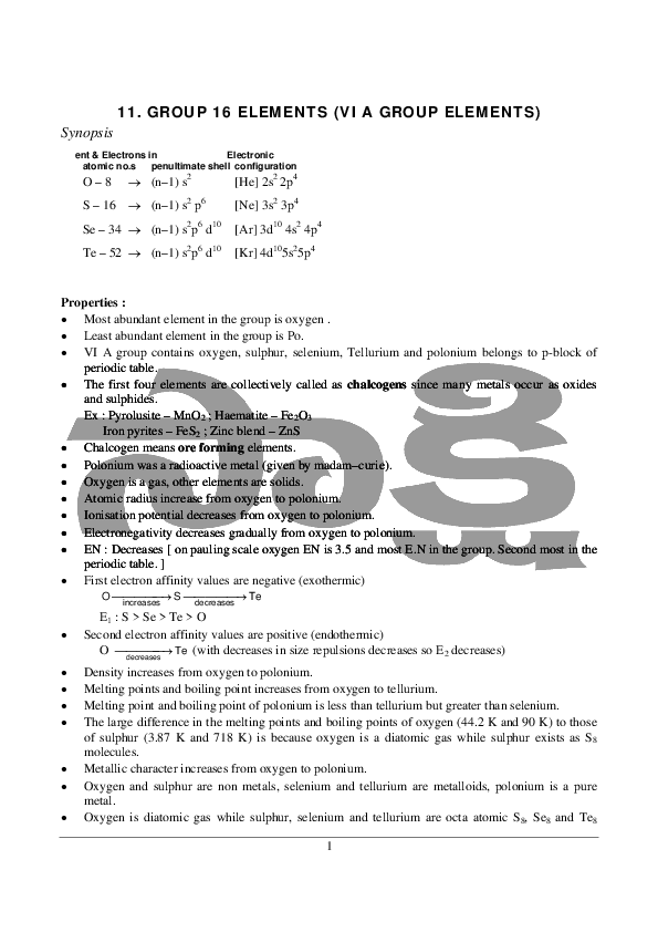 (PDF) EAMCET QR Chemistry Sr Chem 11 VIA group elements 176 191