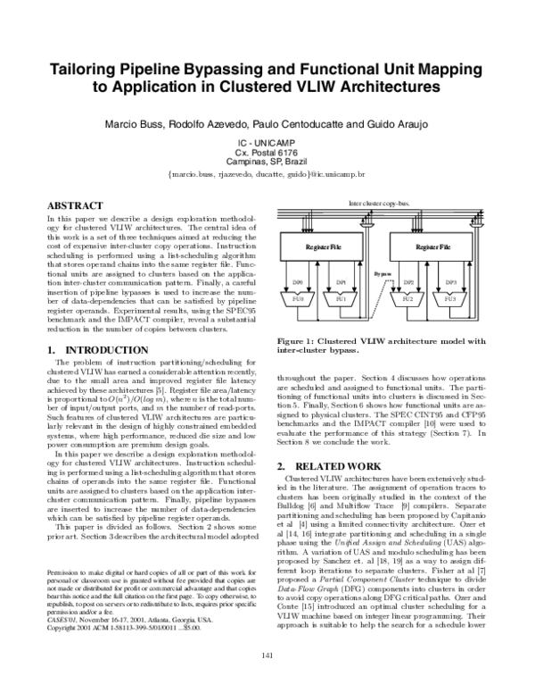 Pdf Tailoring Pipeline Bypassing And Functional Unit Mapping To Application In Clustered Vliw