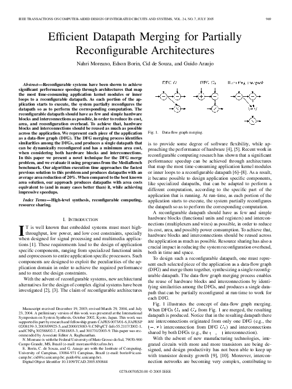 Pdf Optimized Datapath Merging In Reconfigurable Systems
