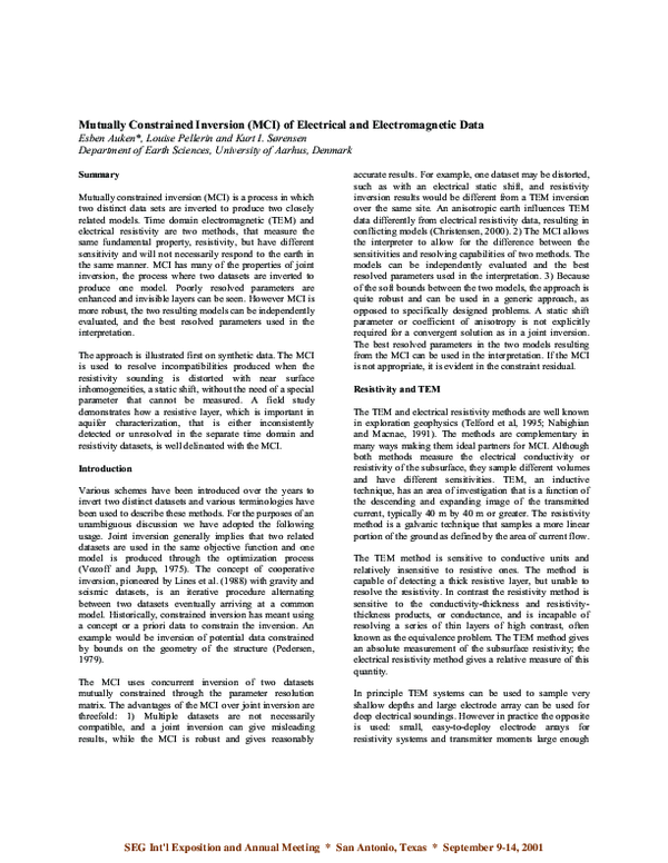(PDF) Mutually Constrained Inversion (MCI) of Electrical and Electromagnetic Data