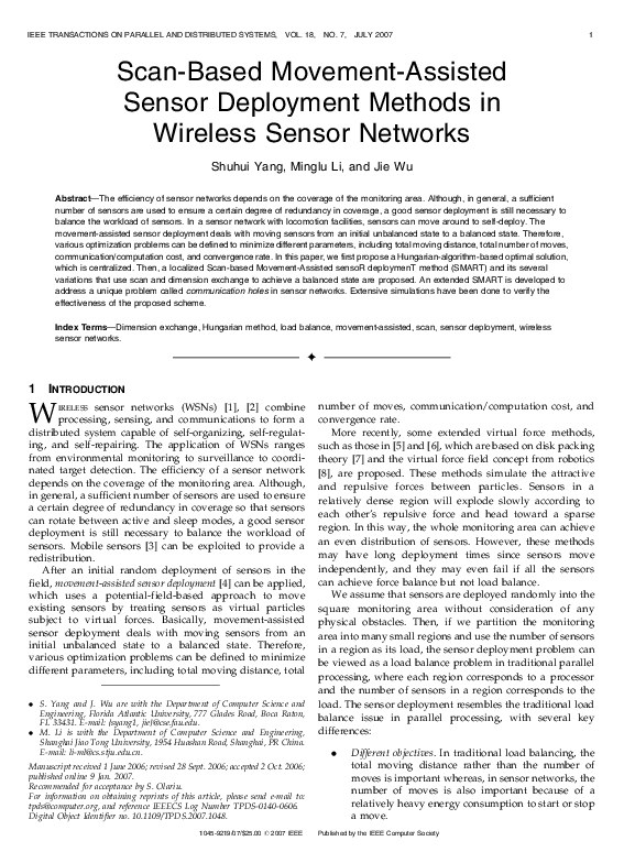 Pdf Scan Based Movement Assisted Sensor Deployment Methods In