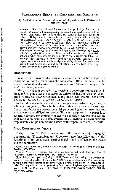 (PDF) CONCURRENT DELAYS IN CONSTRUCTION PROJECTS
