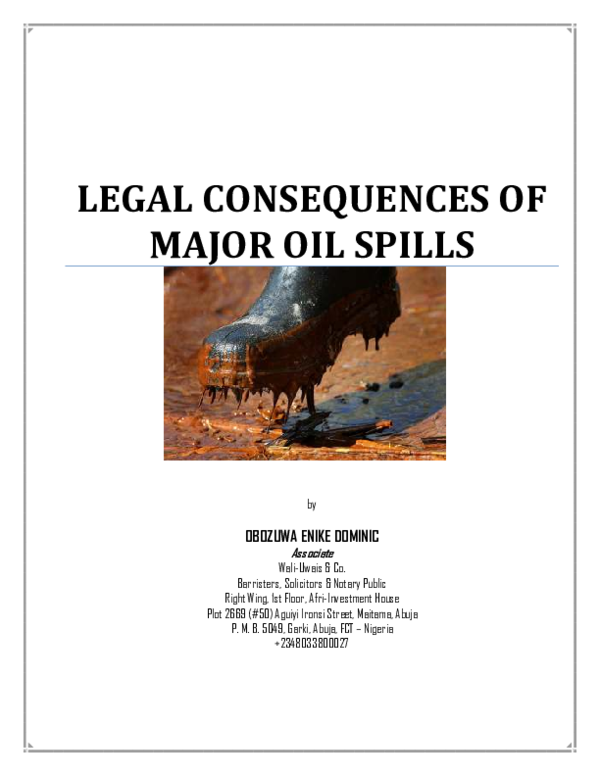 (PDF) Legal Consequences of Major Oil Spills